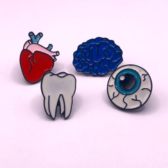 Jewelry | Retro Looking Lot Of 4 Enamel Lapel Pins Anatomy Eye Brain ...